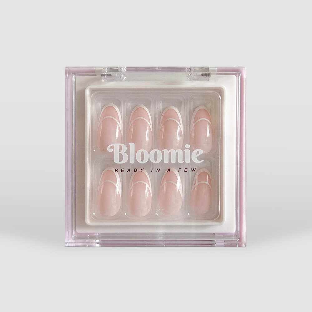 Double Line French Tip Press on Nails - Nude Pink | Bloomie Beauty