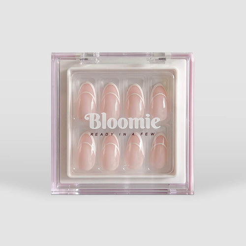 Double Line French Tip Press on Nails - Nude Pink | Bloomie Beauty