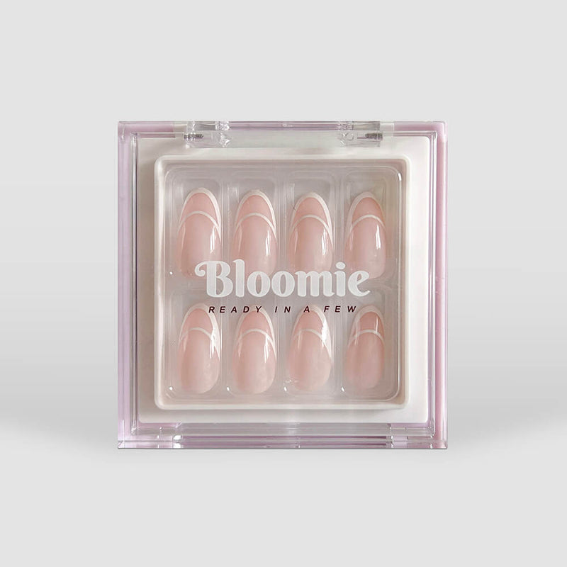 Double Line French Tip Press on Nails - Nude Pink | Bloomie Beauty